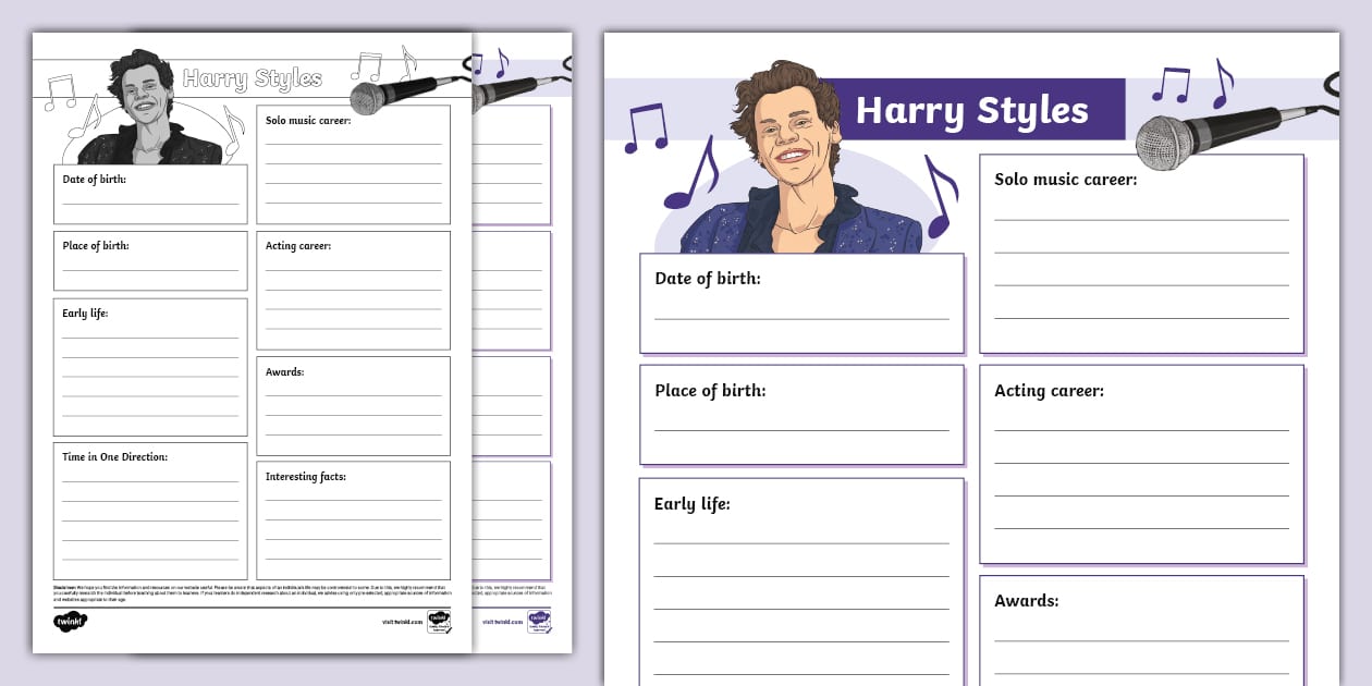 👉 Harry Styles Fact File Template, Harry Styles - Twinkl