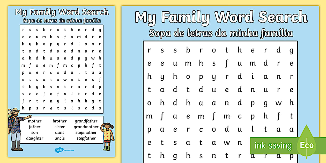 My Family Word Search English/Portuguese - My Family Word Search