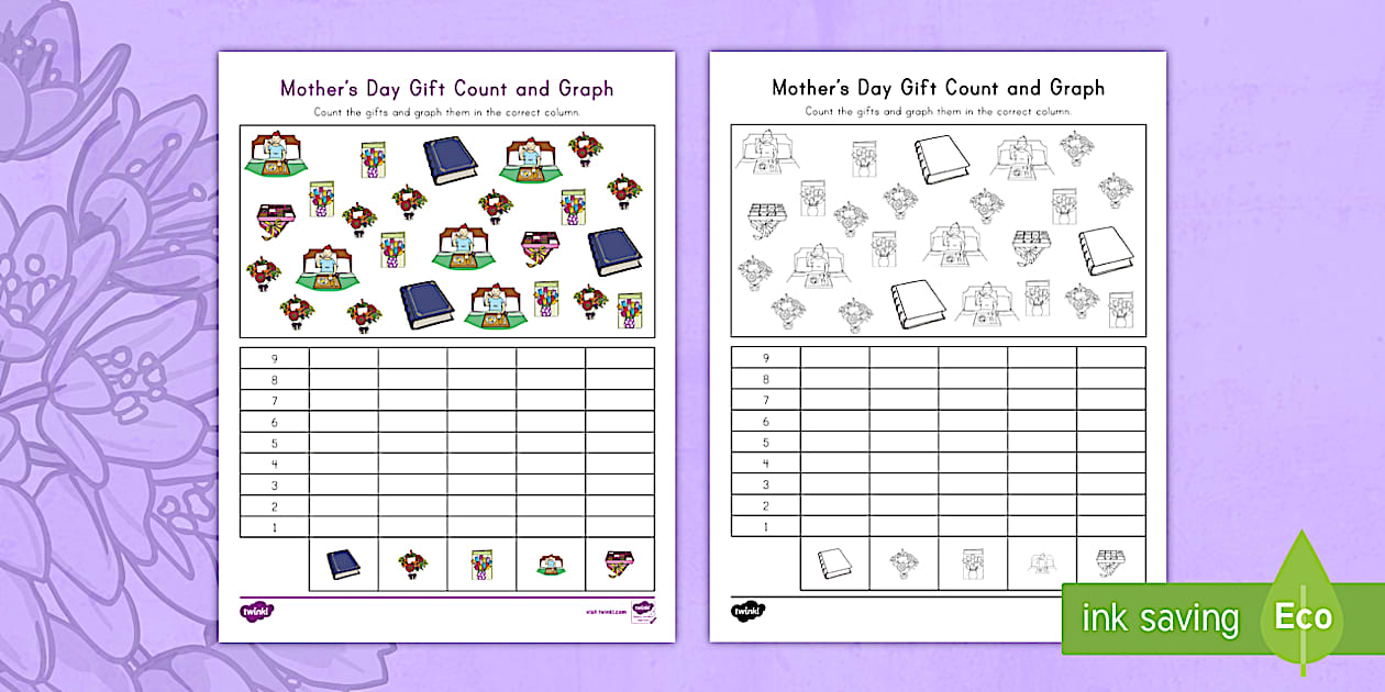 Editable Mother's Day Count and Graph to 9 Worksheet