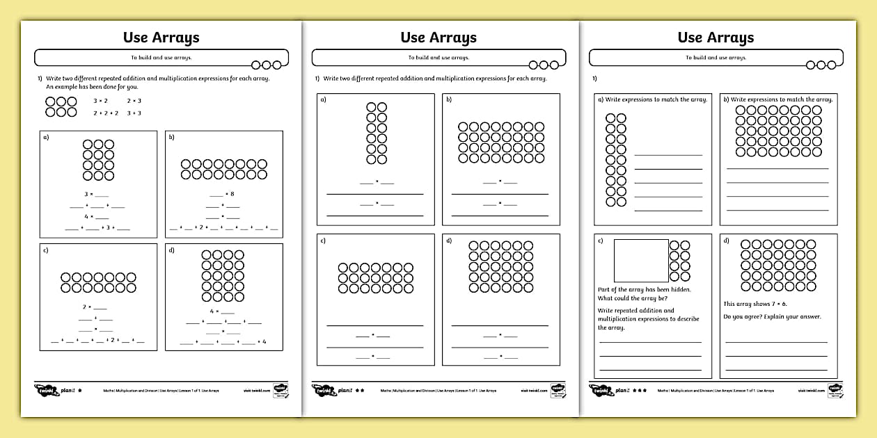👉 Making Arrays Differentiated Maths Worksheets - Twinkl