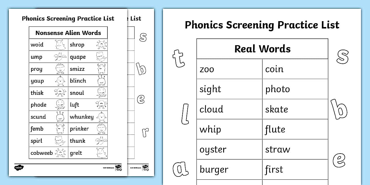 Phonics Screening Practice Homework List 3 - Twinkl