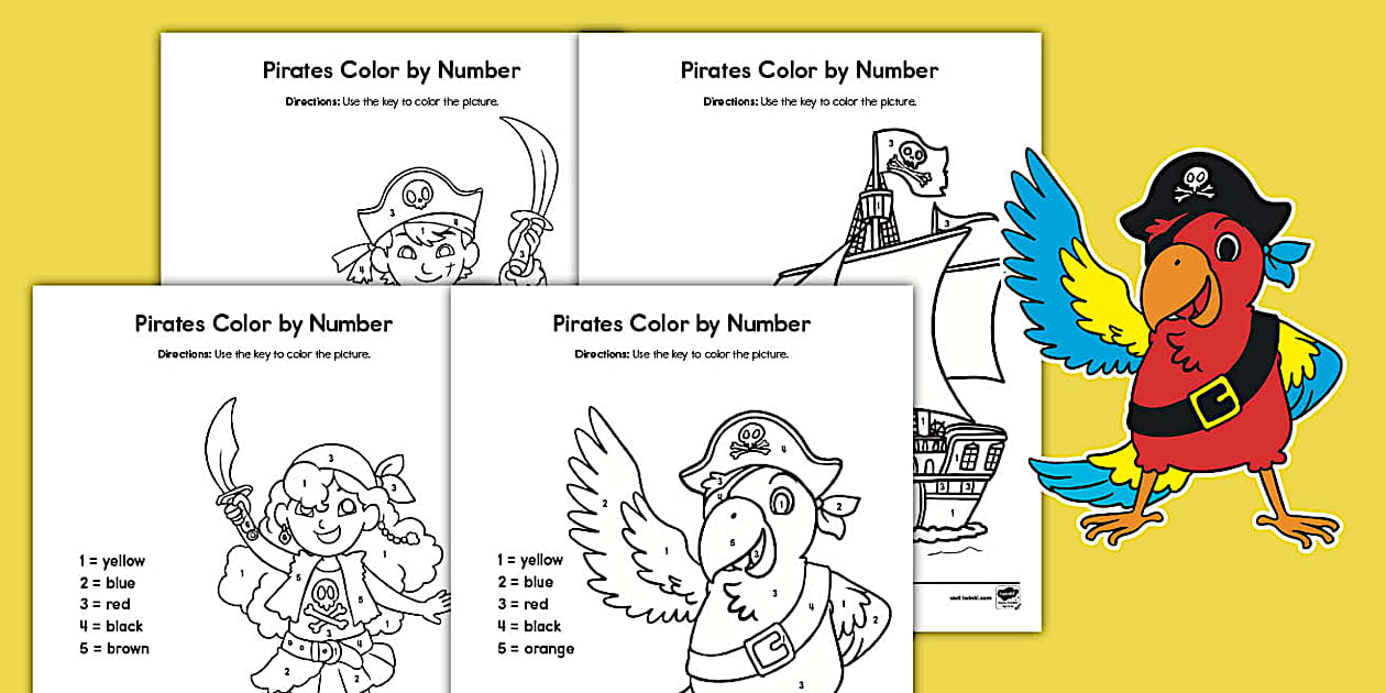 Pirates Color by Number Worksheet (teacher made) - Twinkl