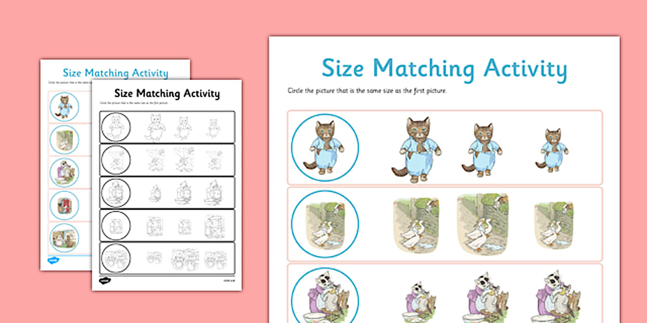 Black and White Beatrix Potter - The Tale of Tom Kitten Size Matching