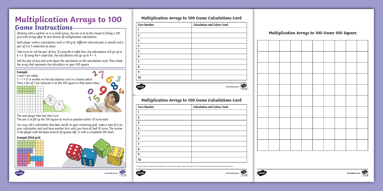 Multiplication Arrays to 100 Game (Hecho por educadores)