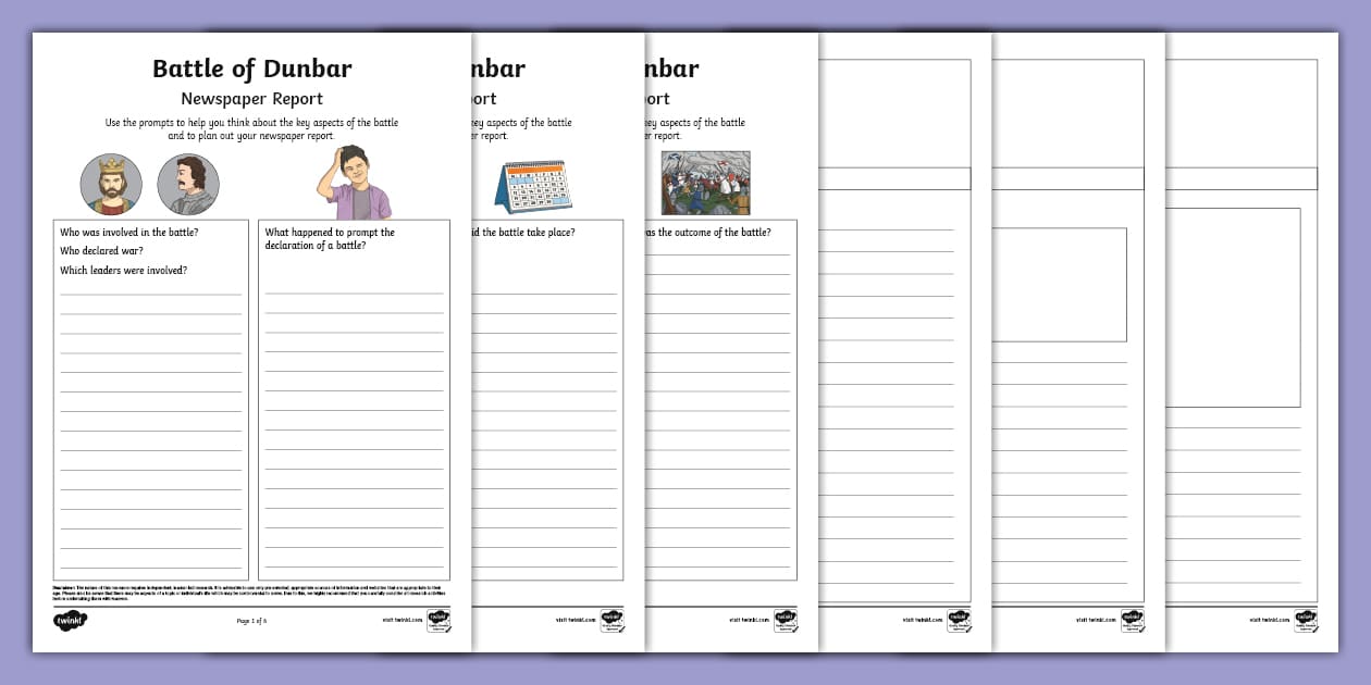 Battle of Dunbar Newspaper Report Writing Template - Twinkl