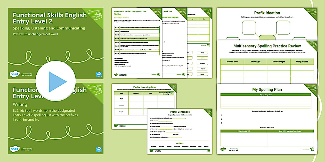 English Functional Skills Entry Level 2.16b: Prefixes