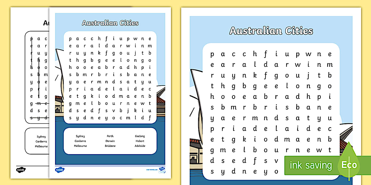 SA People and Places - Australian Cities Word Search