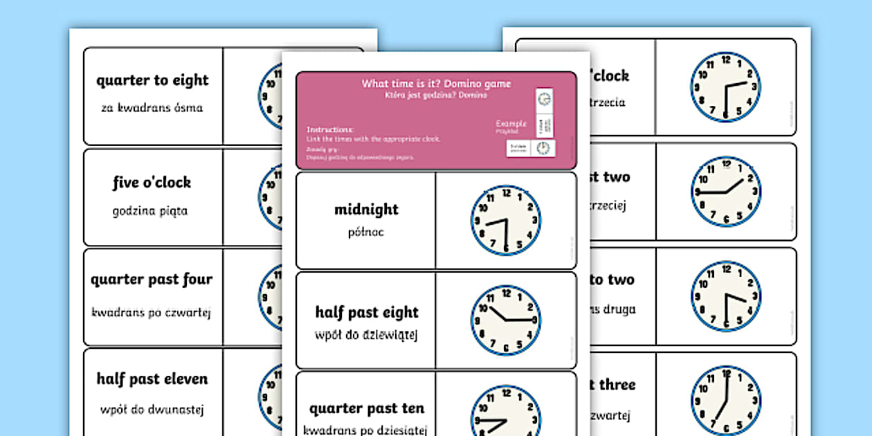 Telling the Time Dominoes Polish/English - Telling the Time Dominoes