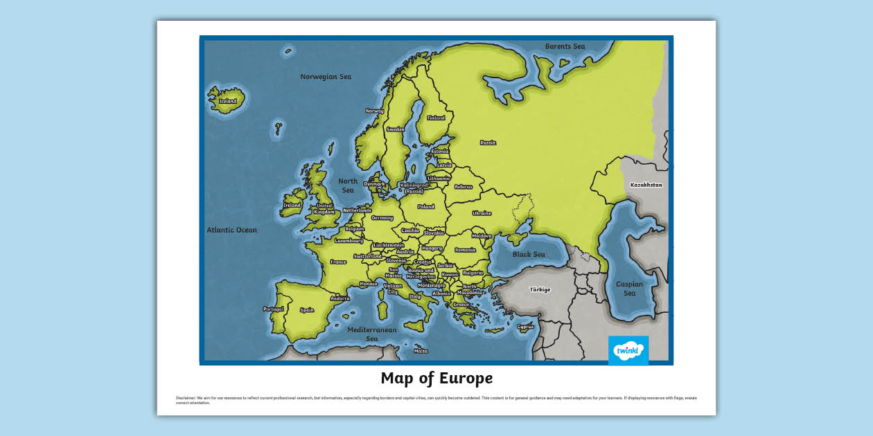 KS2 Labelled Map of Europe - Twinkl