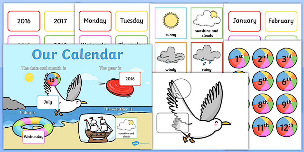 Seaside Themed Days of the Week Display Calendar - Twinkl