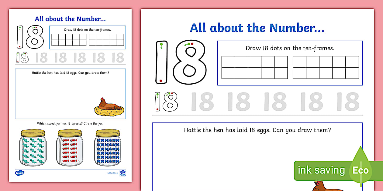 All About Number 18 Worksheet (teacher made) - Twinkl