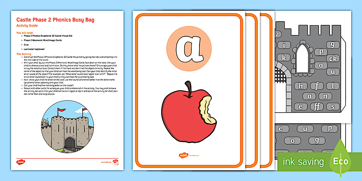 Castle Phase 2 Phonics Busy Bag Resource Pack for Parents