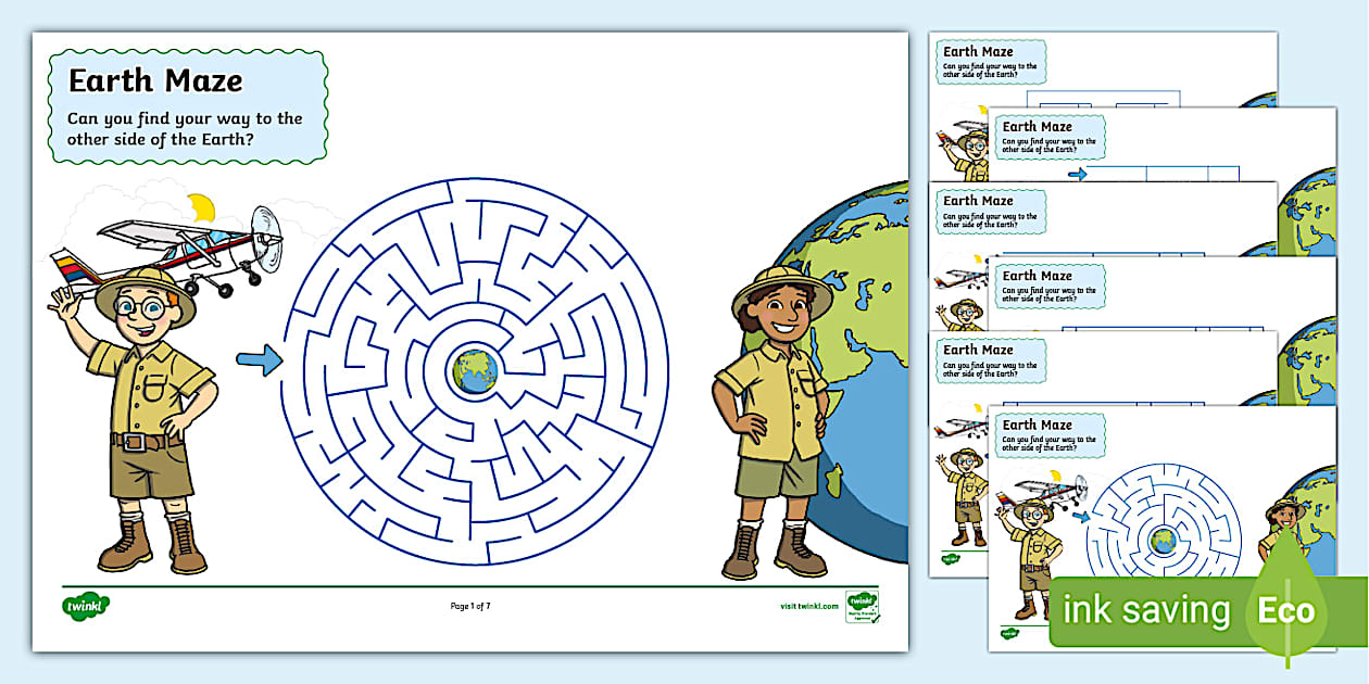 Earth Maze Activity Worksheets (Teacher-Made) - Twinkl