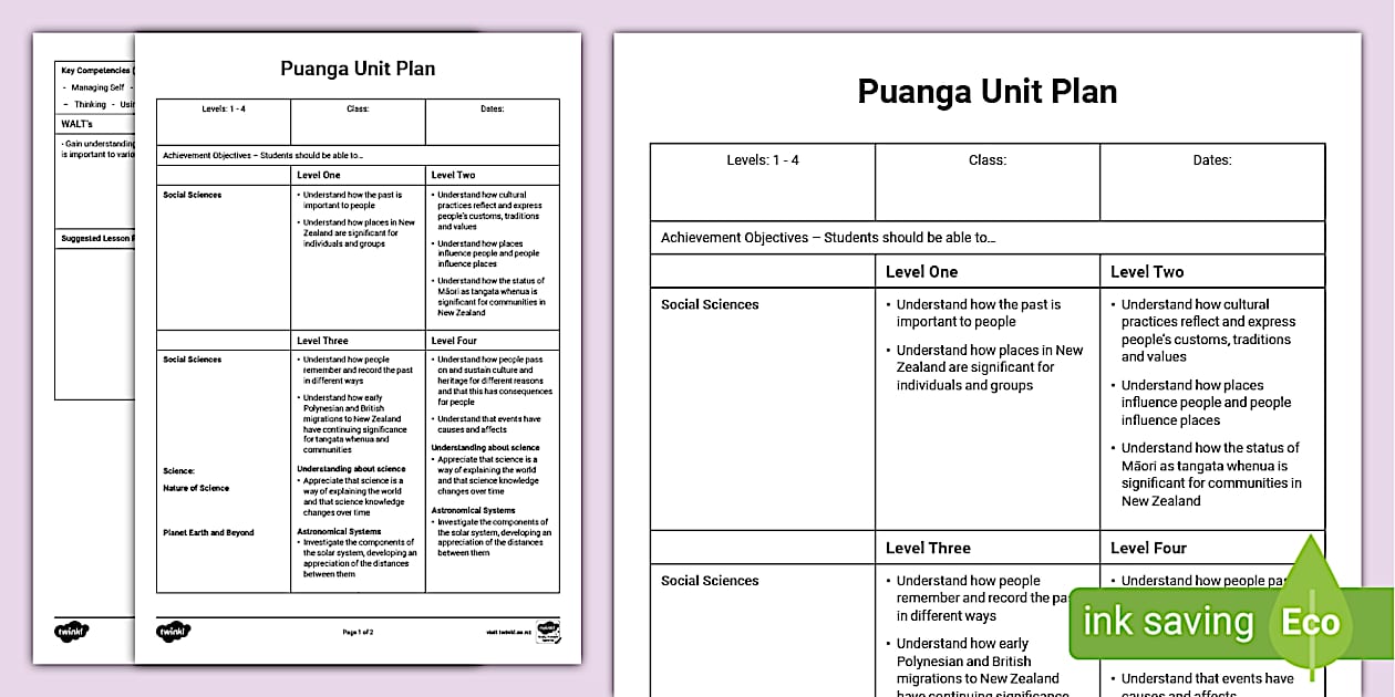 Puanga unit plan template levels 1-4 (teacher made) - Twinkl