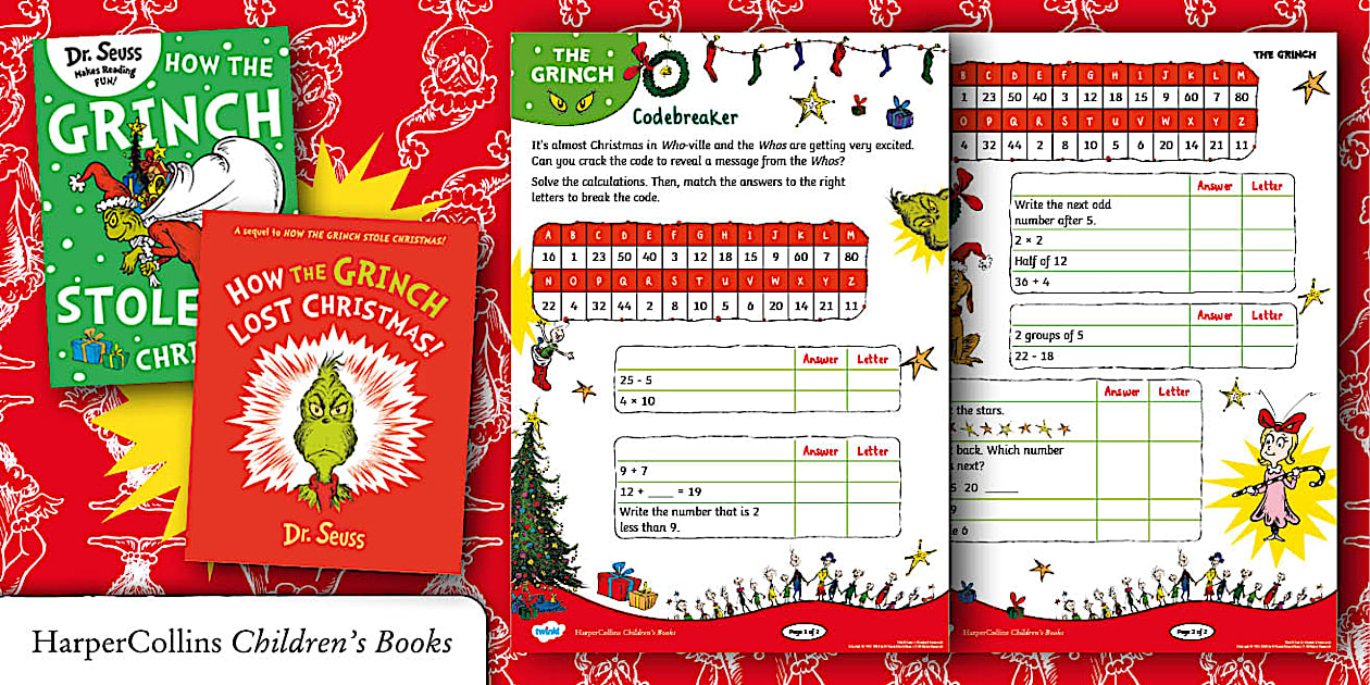 FREE! - 👉 The Grinch: Maths Codebreaker Activity Sheets [Ages 5-7]