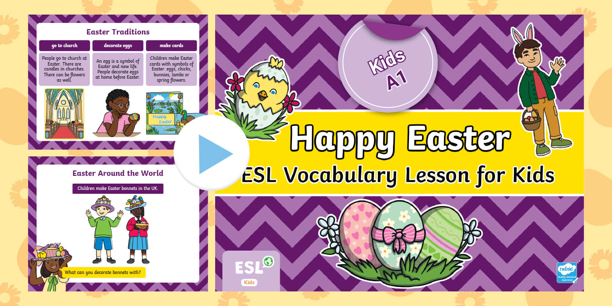 ESL Easter Vocabulary Lesson PowerPoint [Kids, A1] - Twinkl
