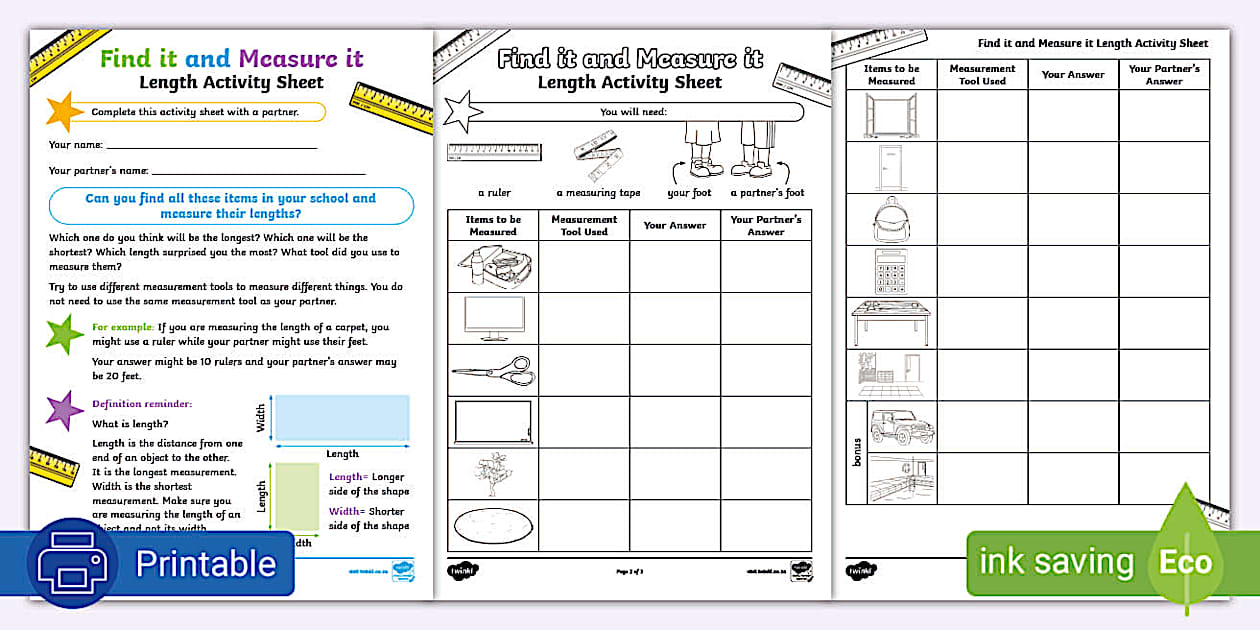 Find it and Measure it Length Activity Sheet (teacher made)
