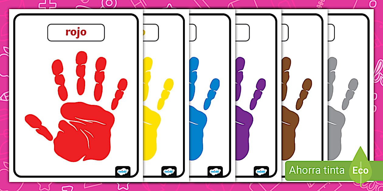 Colores - carteles con huellas de las manos - Twinkl