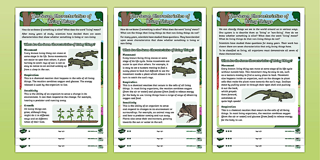 The 7 Characteristics of Living Things Reading Comprehension