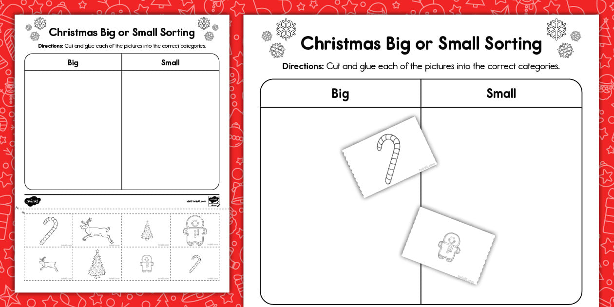 Kindergarten Christmas Big or Small Sorting Worksheet