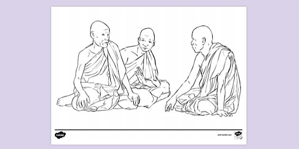 Buddhist Monks Discussing Colouring Sheet | Colouring Sheets