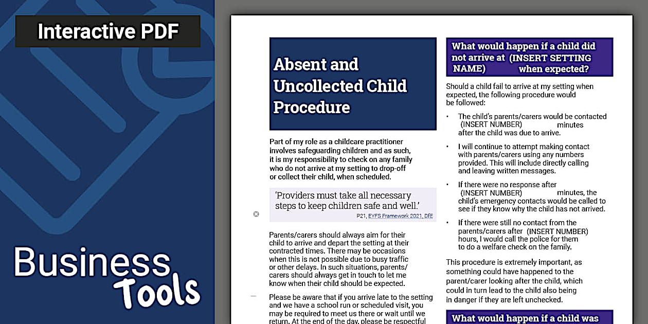 Absent and Uncollected Child Procedure for Childminders