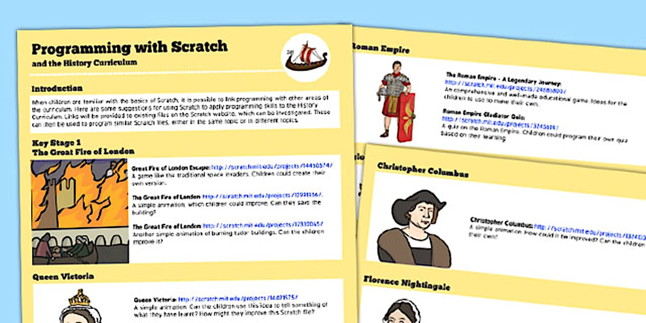 Programming with Scratch and the History Curriculum Help Sheets