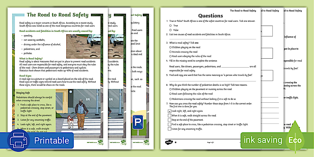 The Road To Road Safety Differentiated Reading Comprehension