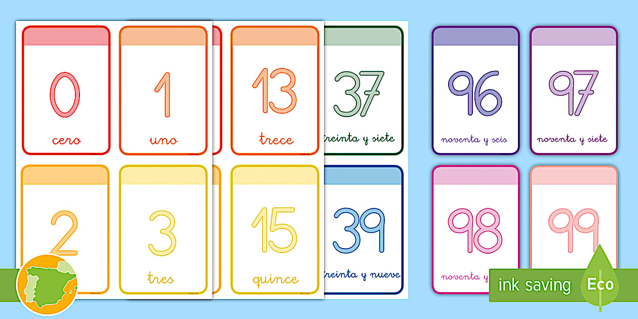 Tarjetas de memoria: Números del 0 al 100 - 2º de Primaria