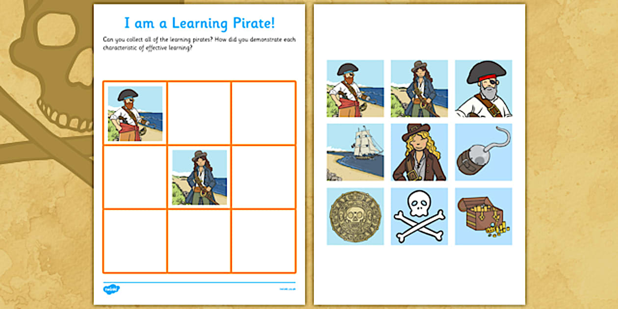 Black and White Pirates Learning Chart - Twinkl
