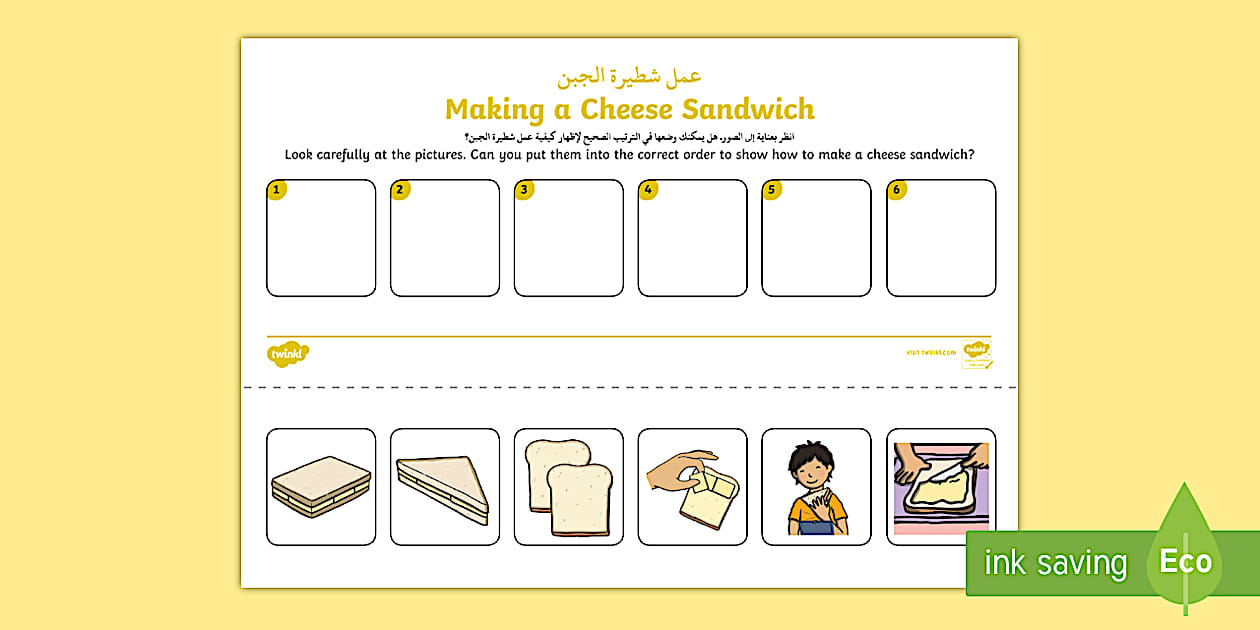 Cheese Sandwich Sequencing Worksheet Worksheet - Arabic/English