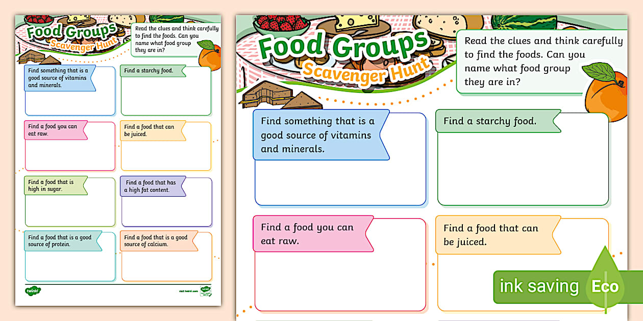 Food Groups Scavenger Hunt (teacher made) - Twinkl
