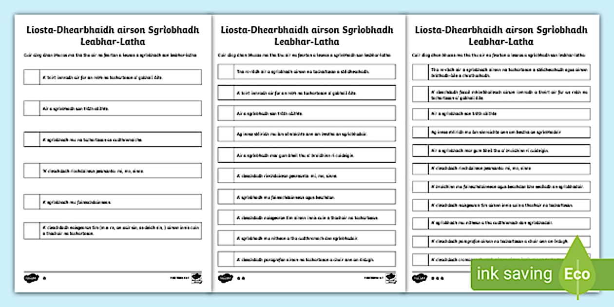 Liosta-Dhearbhaidh airson Sgrìobhadh Leabhar-Latha