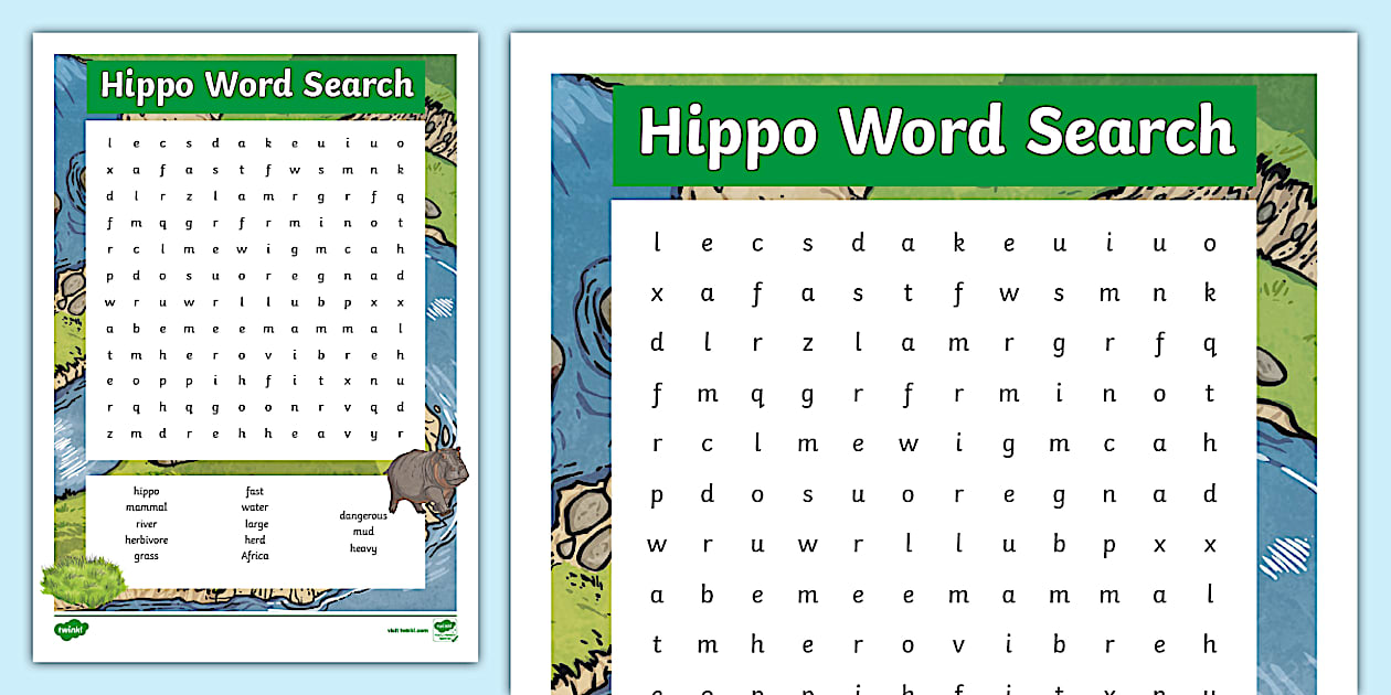 Hippo Word Search (Teacher-Made) - Twinkl