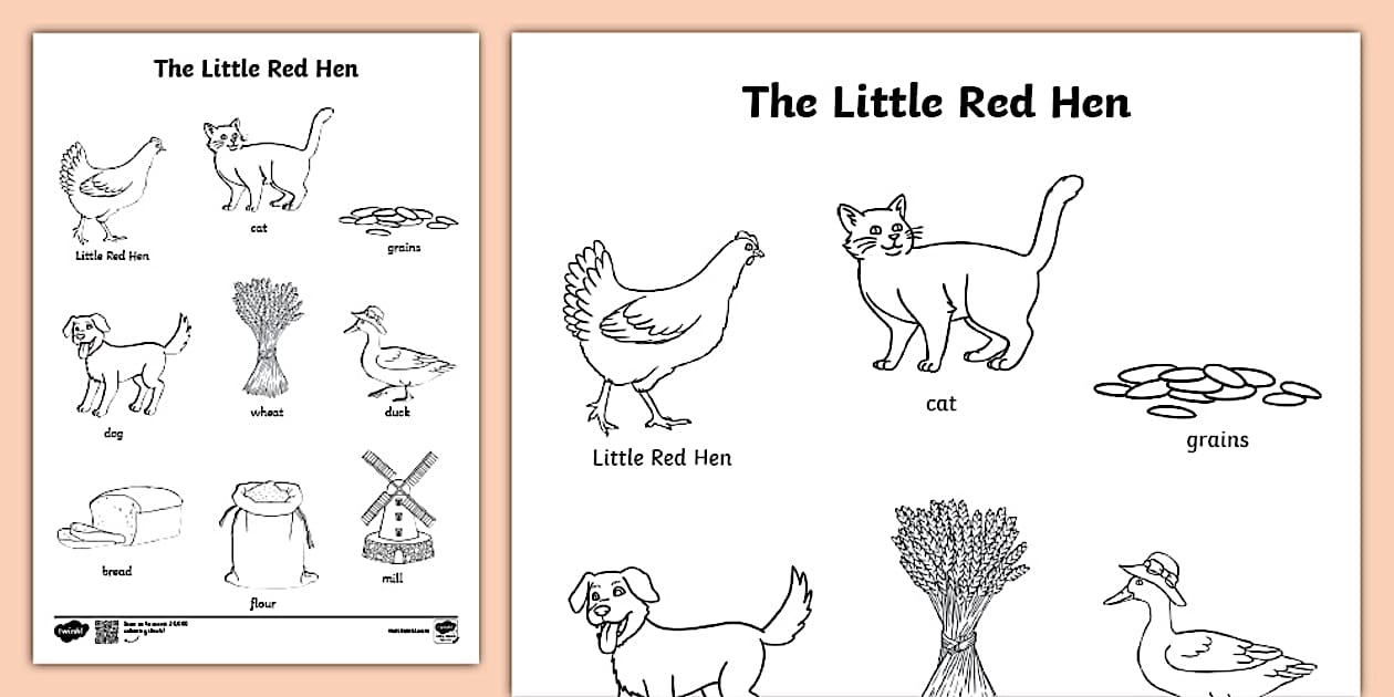 The Little Red Hen Words Colouring Sheet | Twinkl - Twinkl