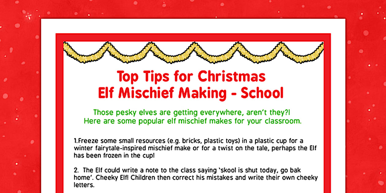 Top Tips for Christmas Elf Mischief Making School - Twinkl