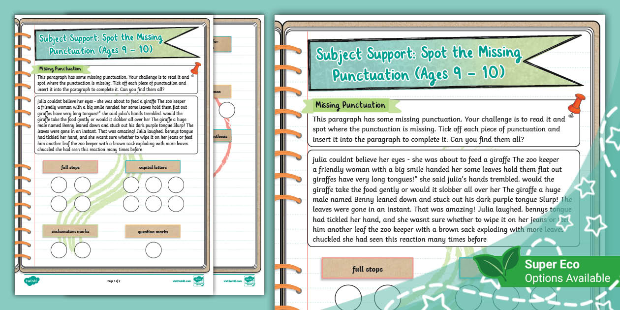 Spot the Missing Punctuation (Ages 9 - 10)