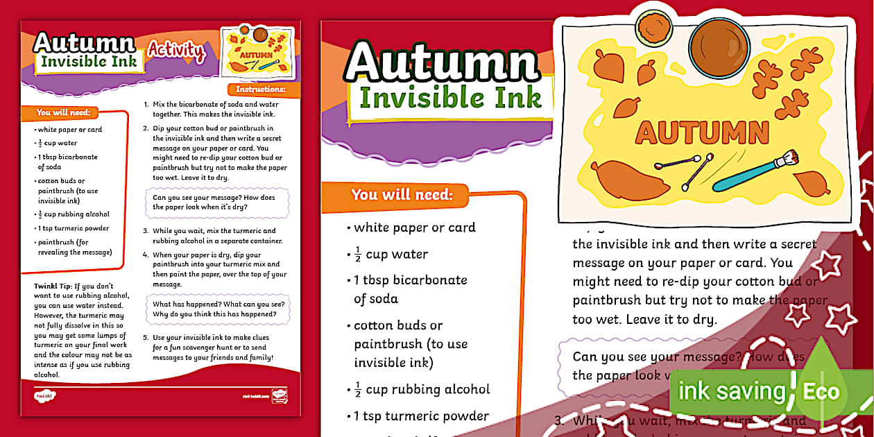 Autumn Invisible Ink Activity (teacher made) - Twinkl