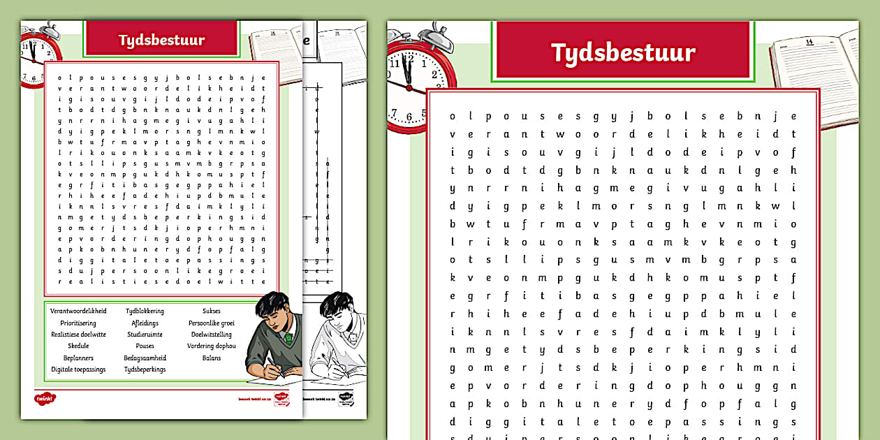 Tydsbestuur Woordsoek (teacher made) - Twinkl