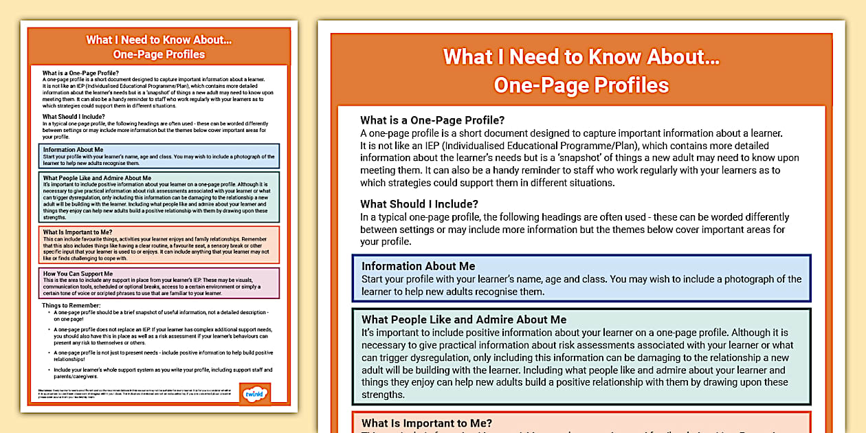 What I Need to Know About... One-Page Profiles - Twinkl