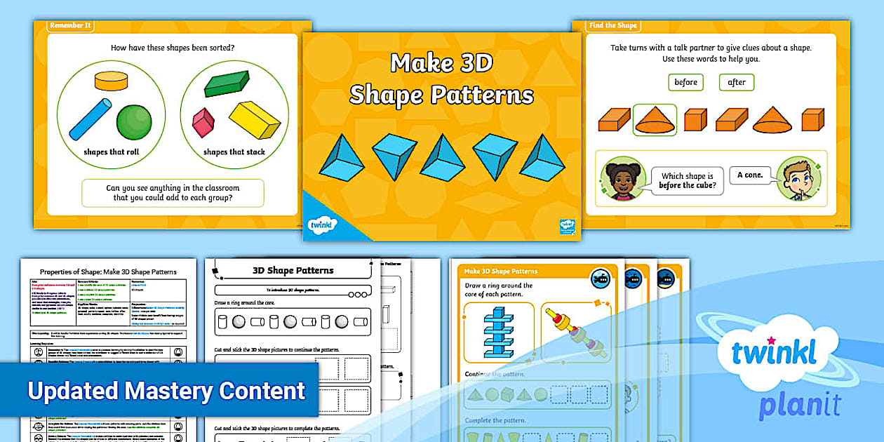👉 Making Patterns With 3D Shapes In Year 1 | Maths Lesson Pack