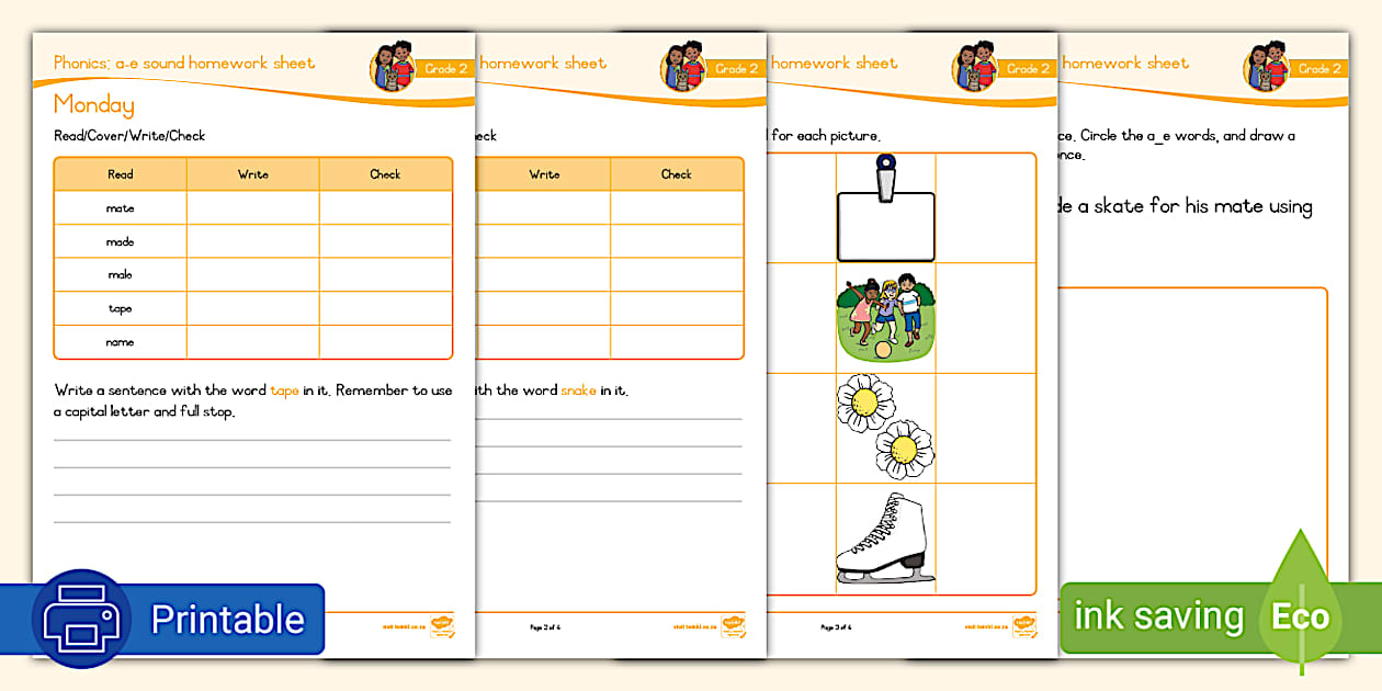 Grade 2 Phonics: a_e Homework Sheet (teacher made) - Twinkl
