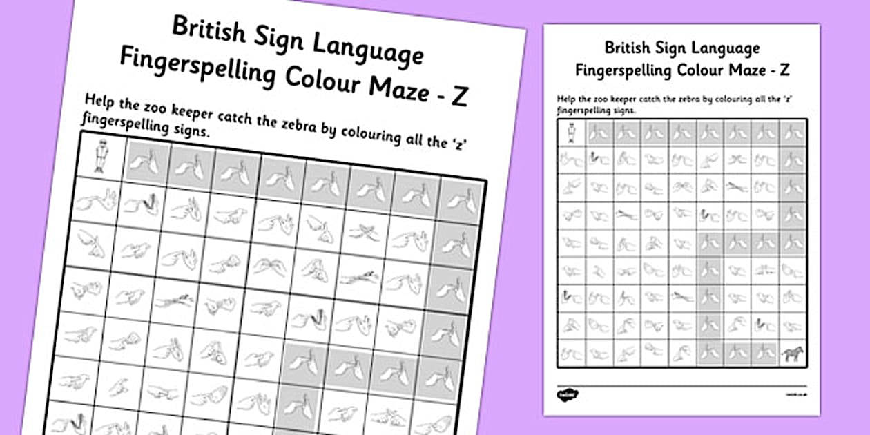 British Sign Language Fingerspelling Colour Maze Z - Twinkl