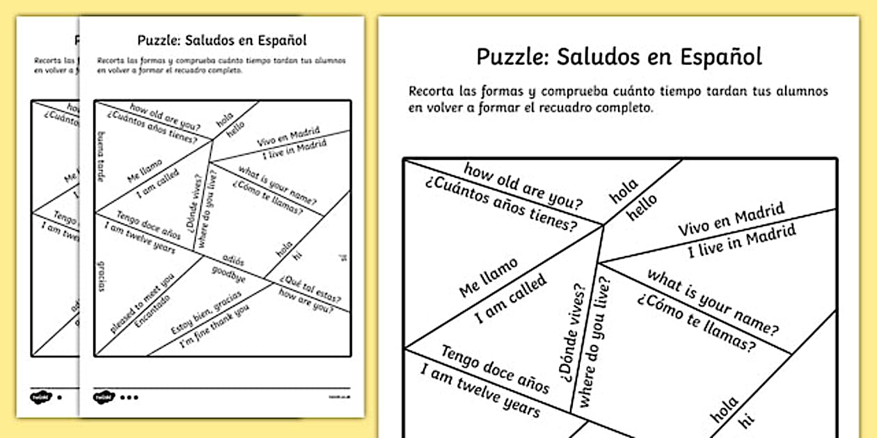 Puzzle: Saludos en Español (teacher made) - Twinkl