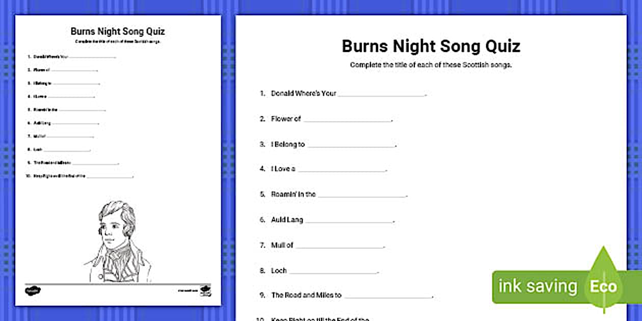 Editable Burns Night Song Quiz (professor feito) - Twinkl