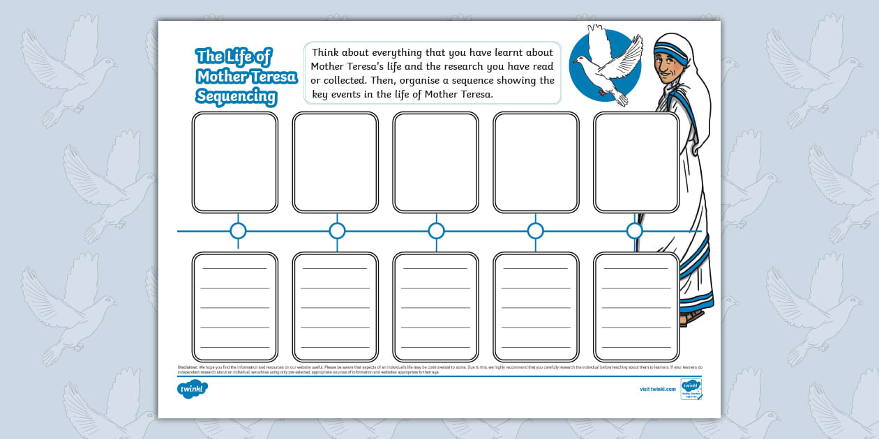 Life of Mother Teresa Sequencing Worksheet
