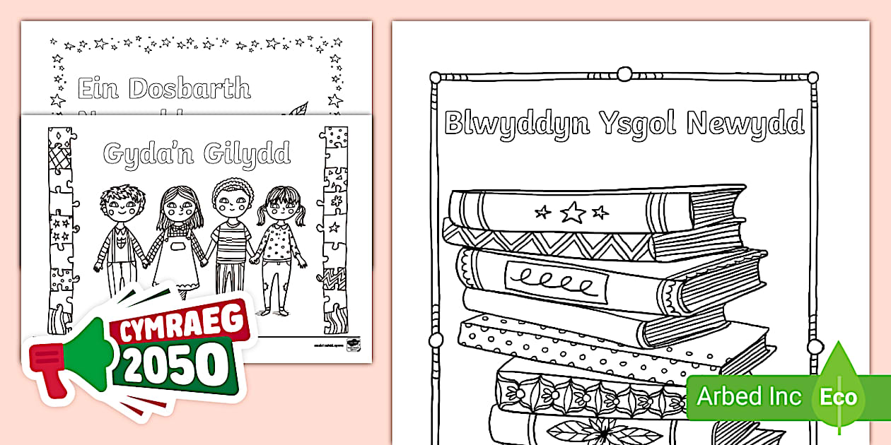 Back to School Themed Mindfulness Colouring Welsh - Twinkl