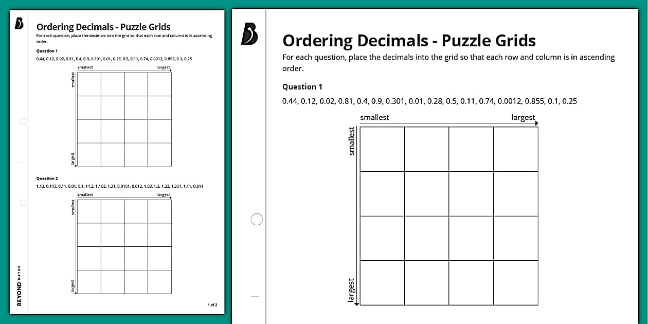 👉 Ordering Decimals - Puzzle Grids | KS3 Maths | Beyond
