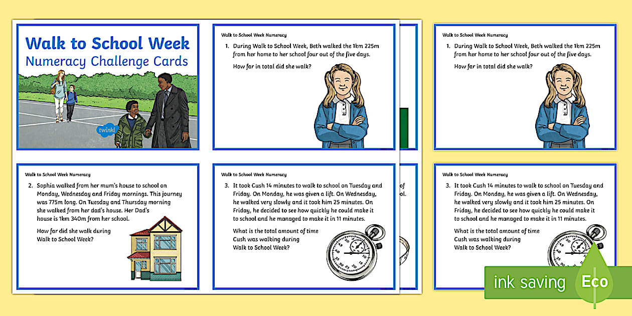 CfE Second Level Walk to School Week Numeracy Challenge Cards