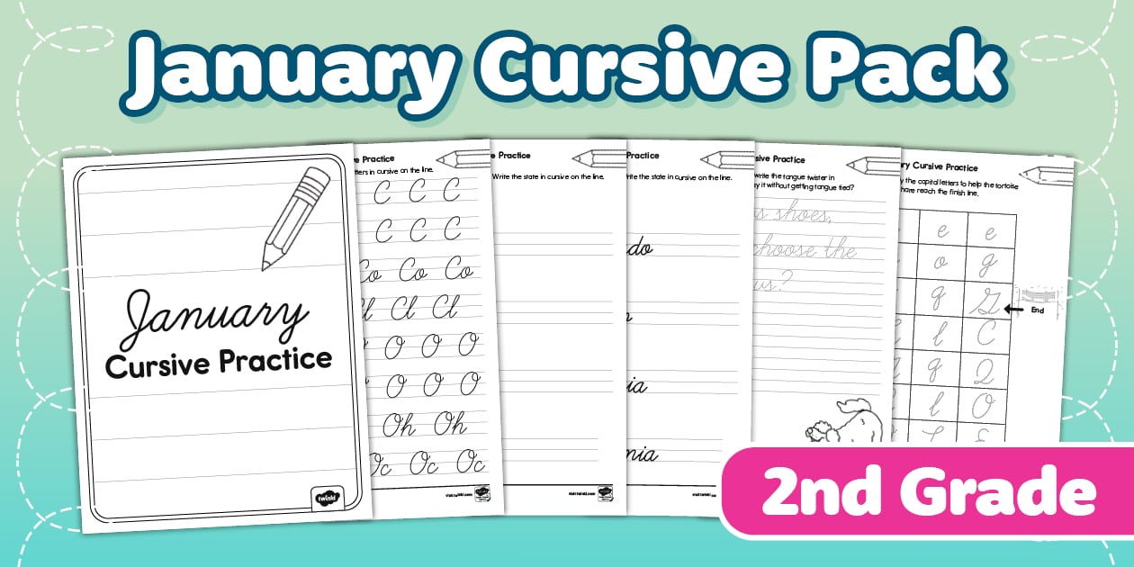 Second Grade January Cursive Practice Pack